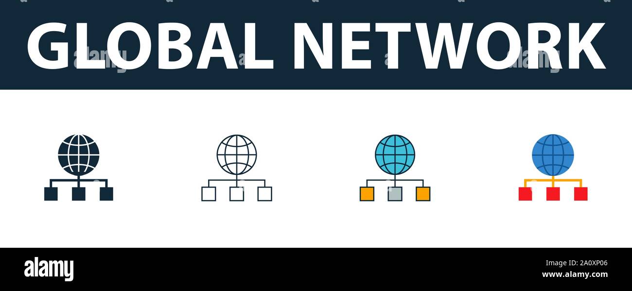 Global Network icon set. Four simple symbols in diferent styles from web development icons ...