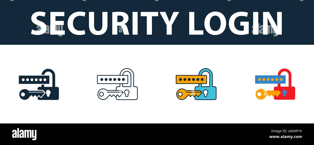 Security Login icon set. Four simple symbols in diferent styles from web development icons ...