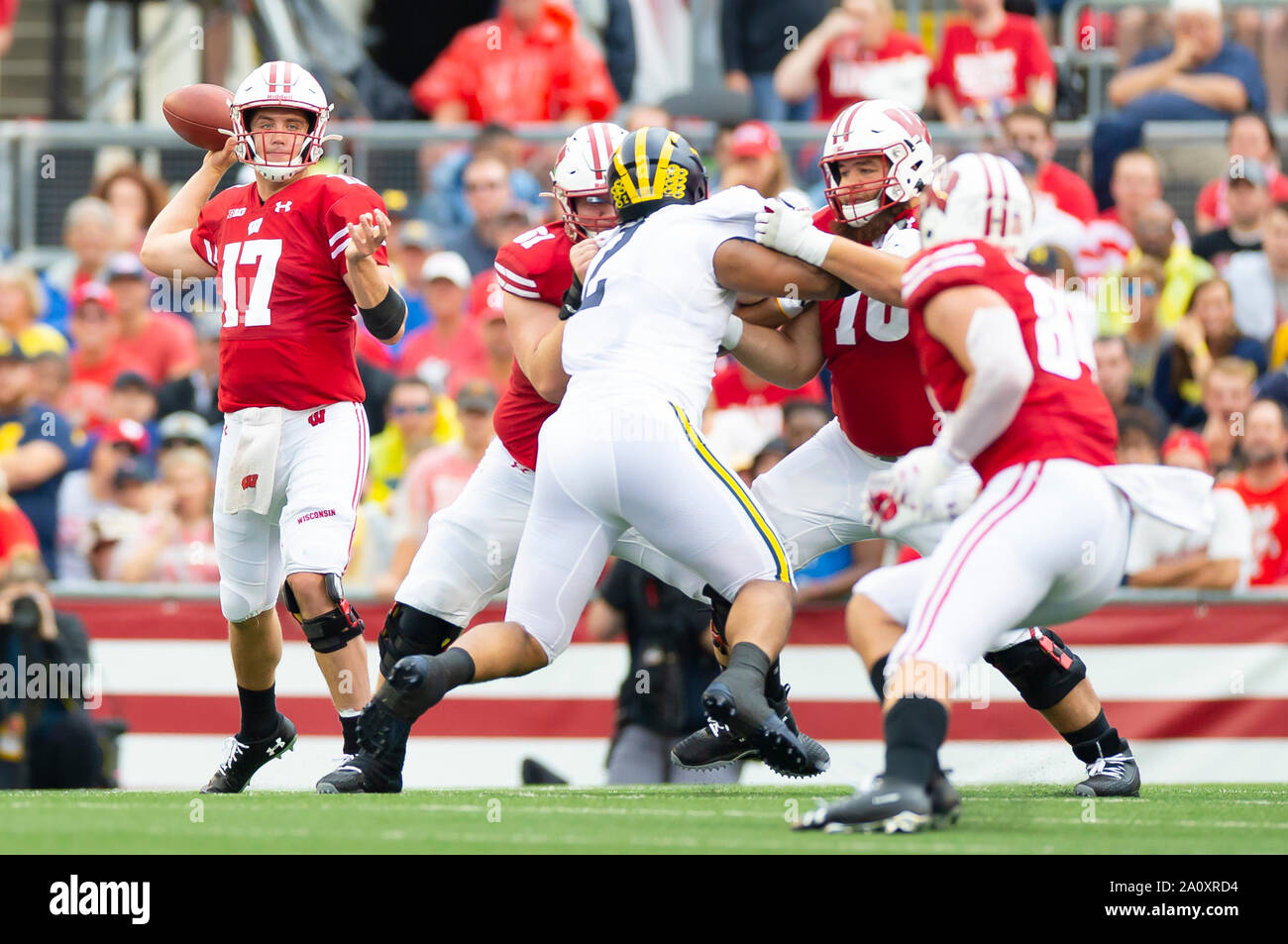 Madison, WI, USA. 21st Sep, 2019. Wisconsin Badgers quarterback Jack ...