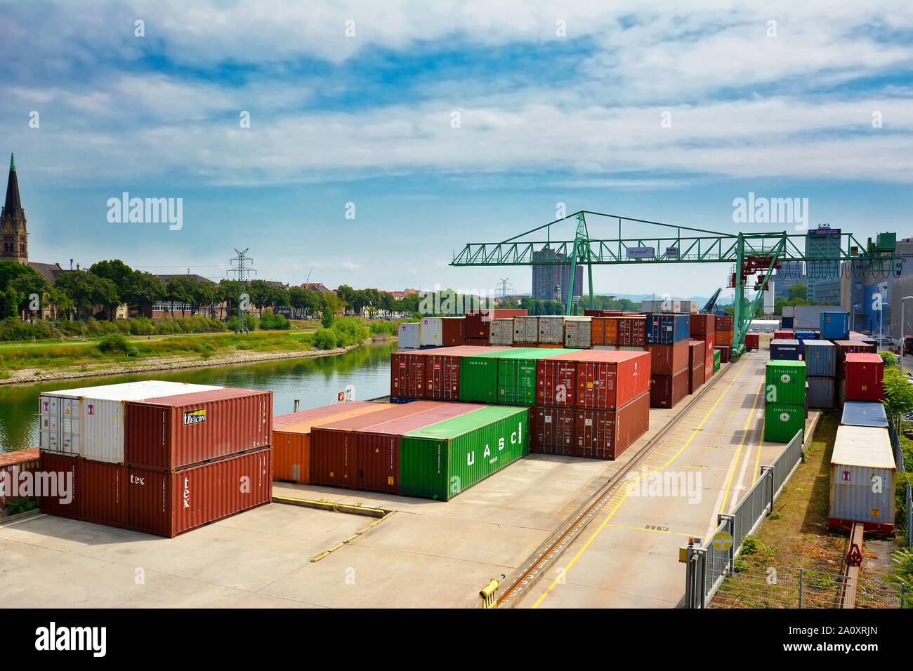 Mannheim, Germany - July 2019: Big industrial container terminal and ...
