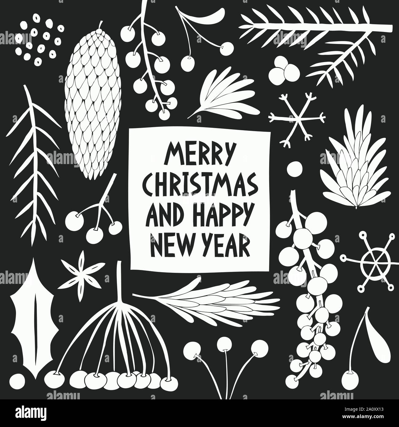 Christmas banner template. Vector hand drawn illustrations. Greeting ...