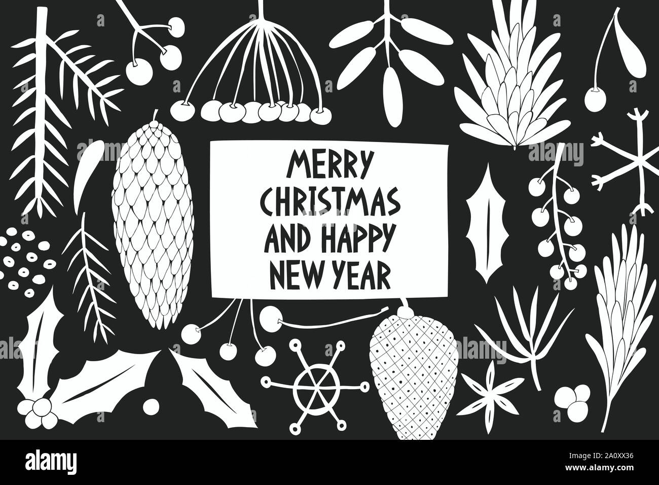 Christmas banner template. Vector hand drawn illustrations. Greeting ...