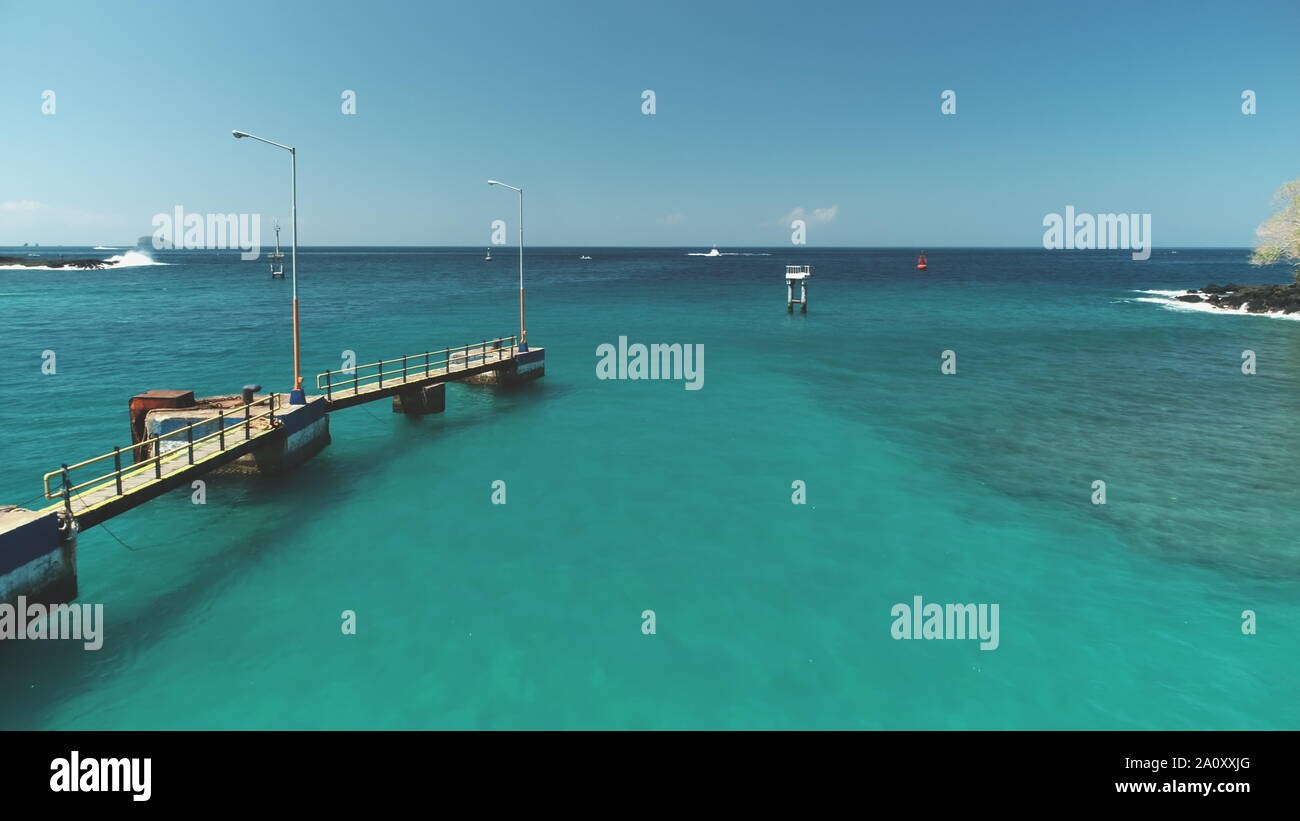 Aerial Drone Flight above Turquoise Crystal Ocean Water, Harbor, Port ...