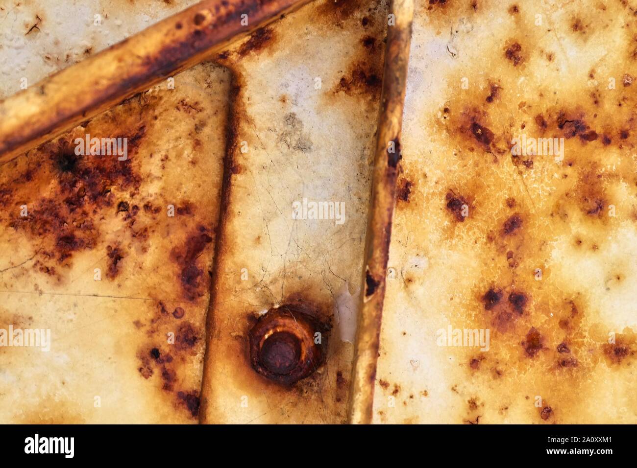 Detailed close up view on old rusty metal surfaces with lots of corrosion in high resolution ...