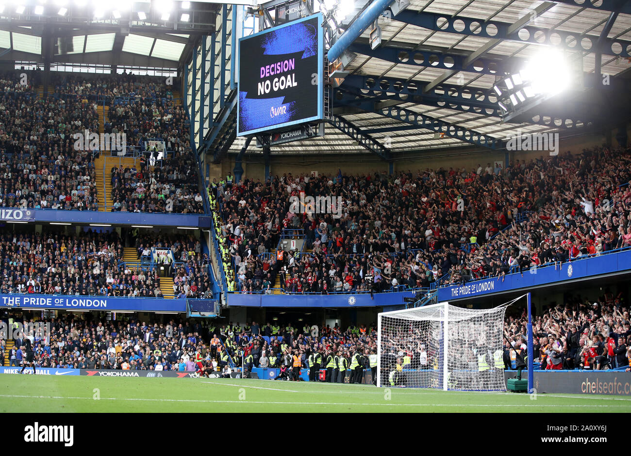 The big screen shows that Chelsea's Cesar Azpilicueta's goal is ...