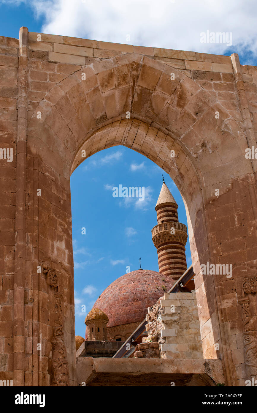 Dogubayazıt, Turkey: the dome and the minaret of the Ishak Pasha Palace ...