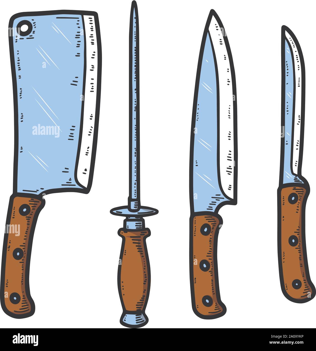 Illustration of set of kitchen knives isolated on white background ...