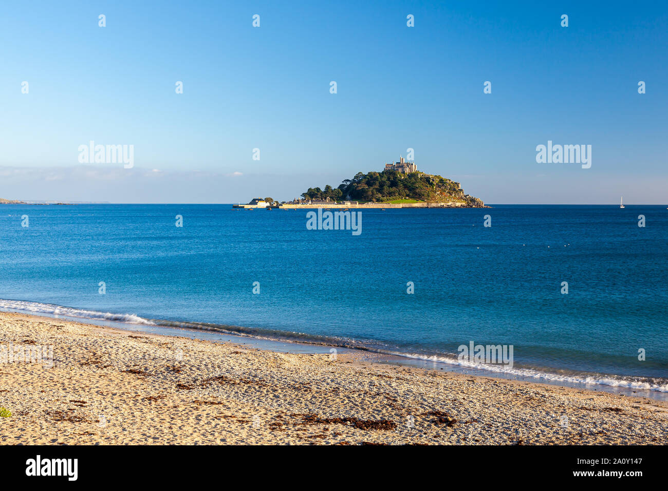 The tidal island of St Michaels Mount of the coast of Marazion Cornwall ...