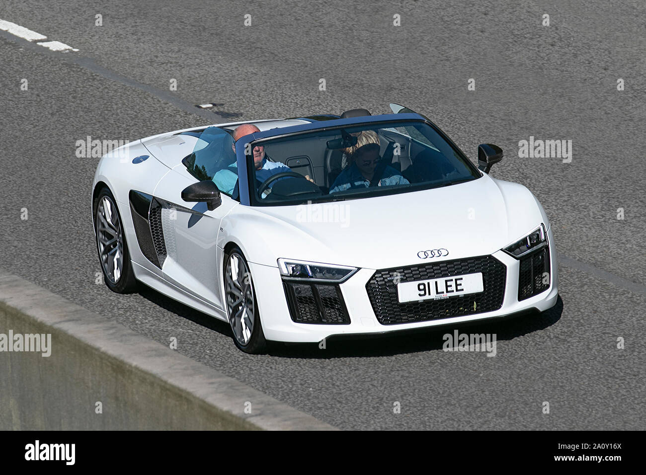 White Audi sports R8 RWS Spyder convertible; UK Vehicular traffic ...