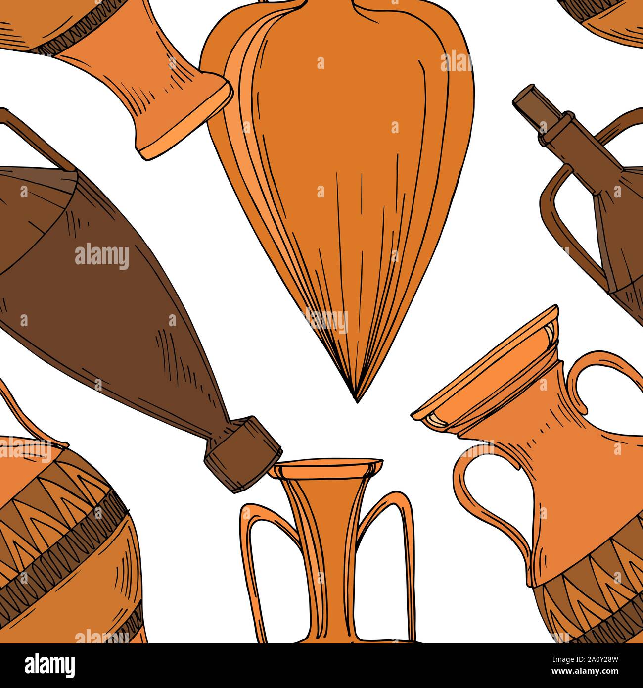 Vector Antique greek amphoras. Black and white engraved ink art ...