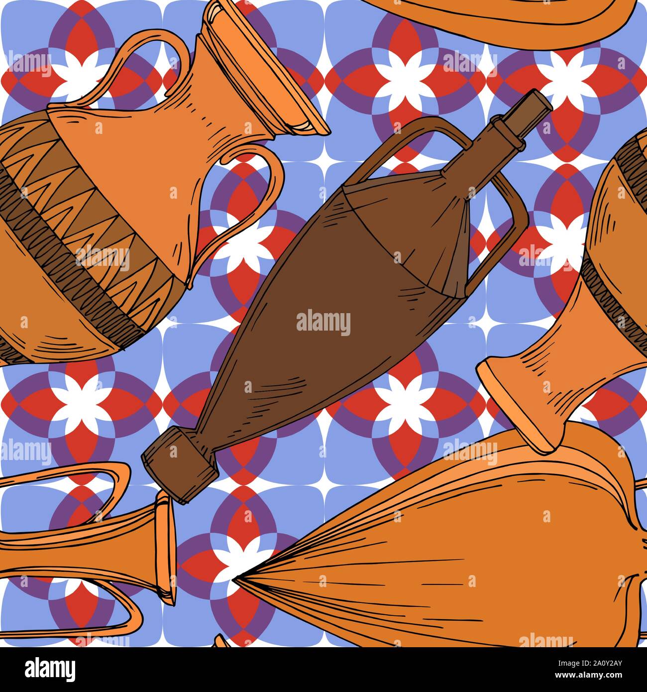 Vector Antique greek amphoras. Black and white engraved ink art ...