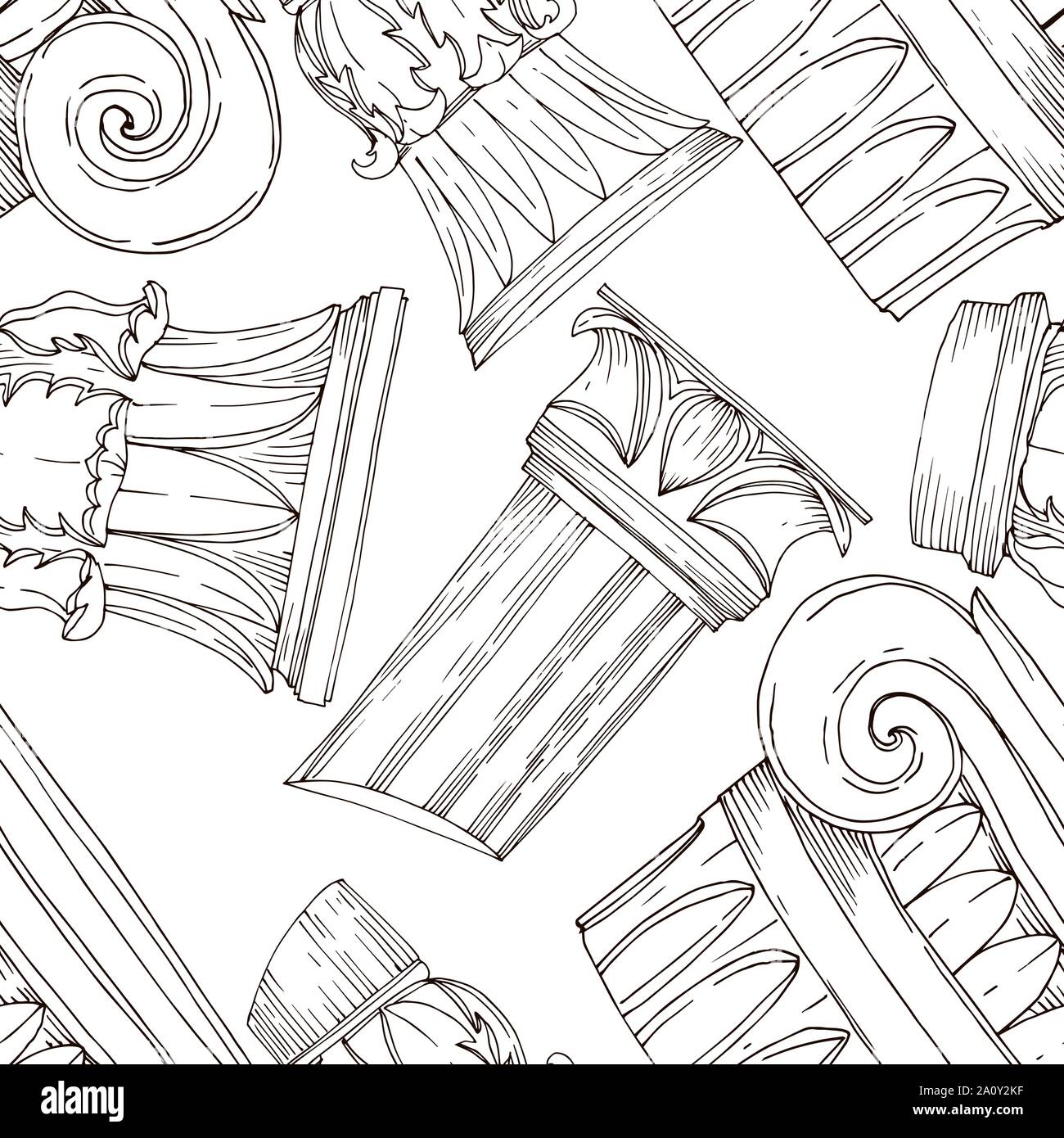 Vector Antique greek columns. Black and white engraved ink art ...