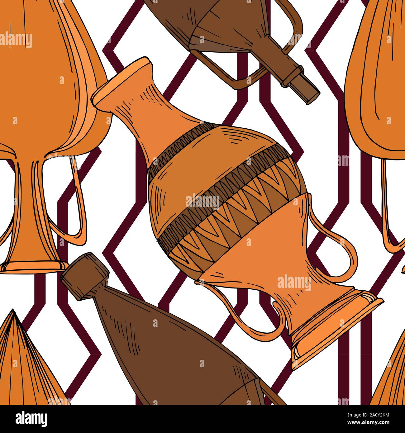 Vector Antique greek amphoras. Black and white engraved ink art ...