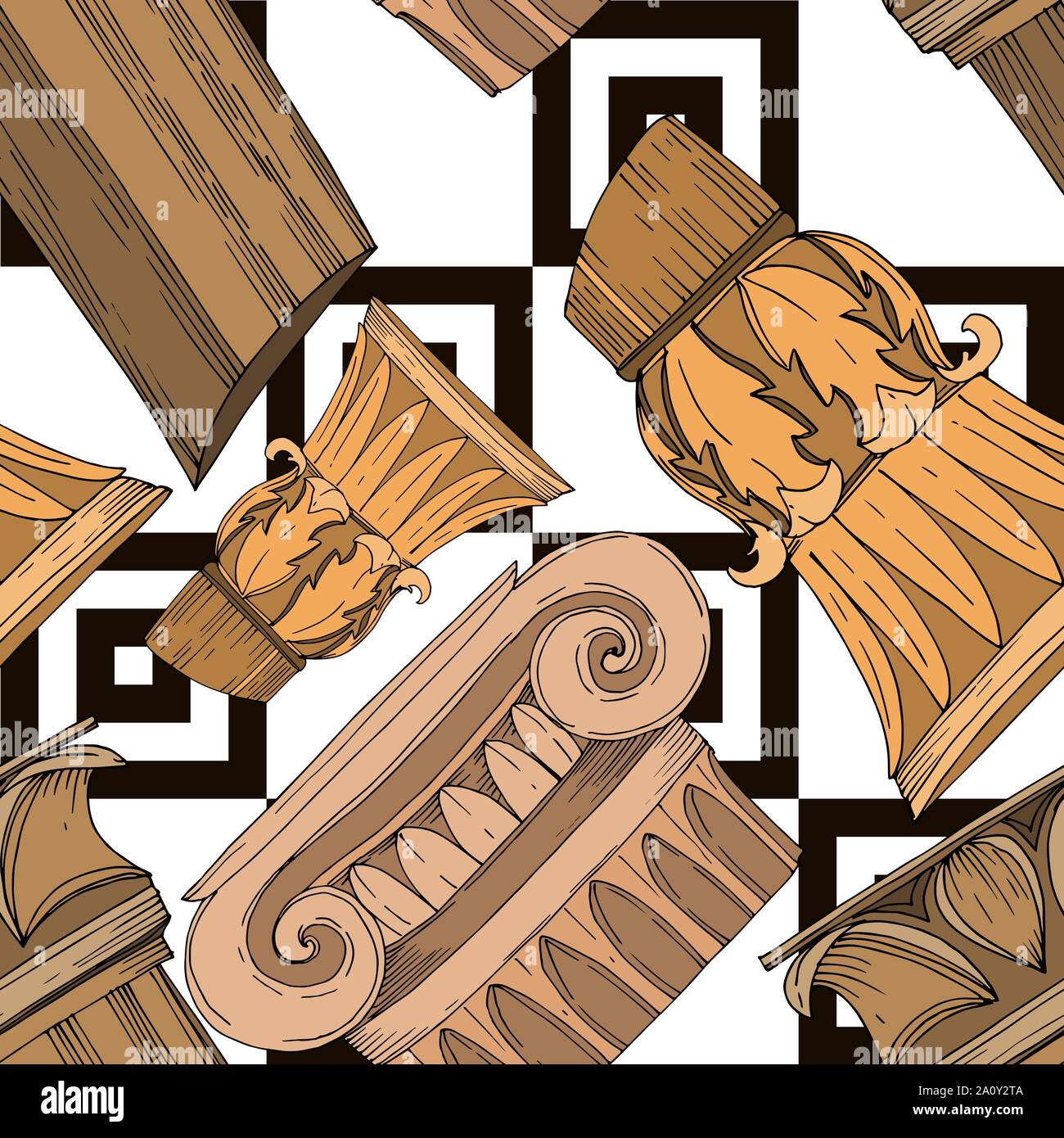 Vector Antique greek columns. Black and white engraved ink art ...