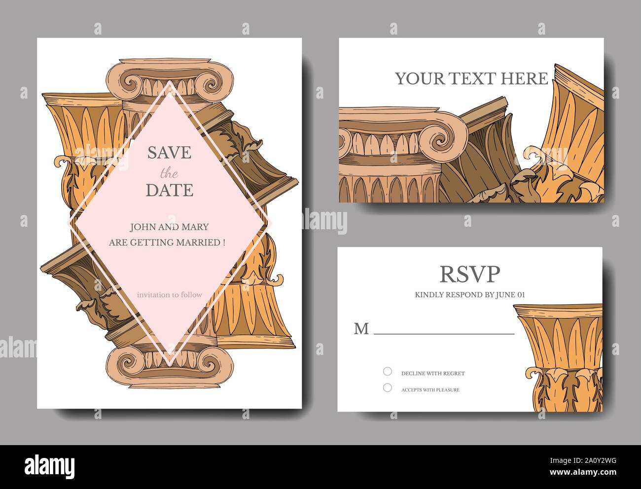 Vector Antique greek columns. Black and white engraved ink art. Wedding ...