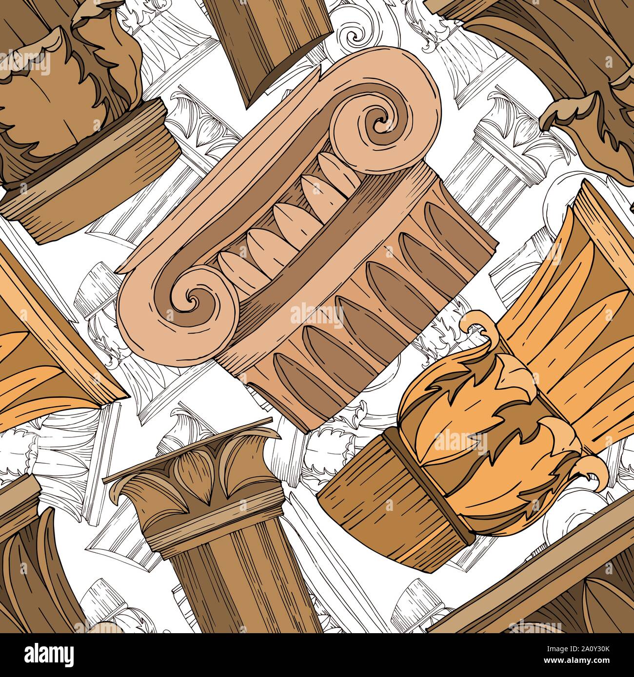 Vector Antique greek columns. Black and white engraved ink art ...