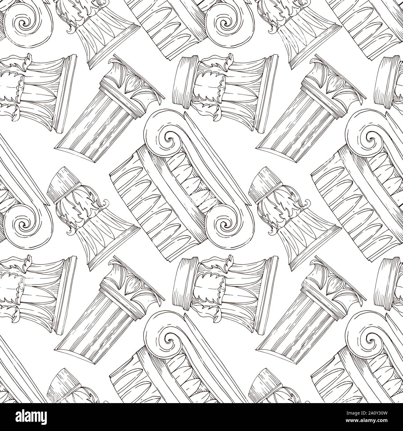 Vector Antique greek columns. Black and white engraved ink art ...