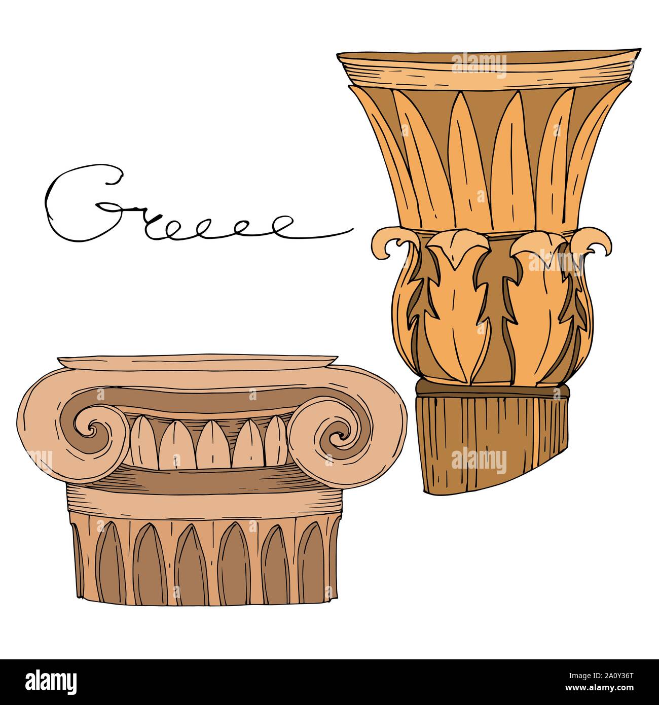 Vector Antique greek columns. Black and white engraved ink art ...