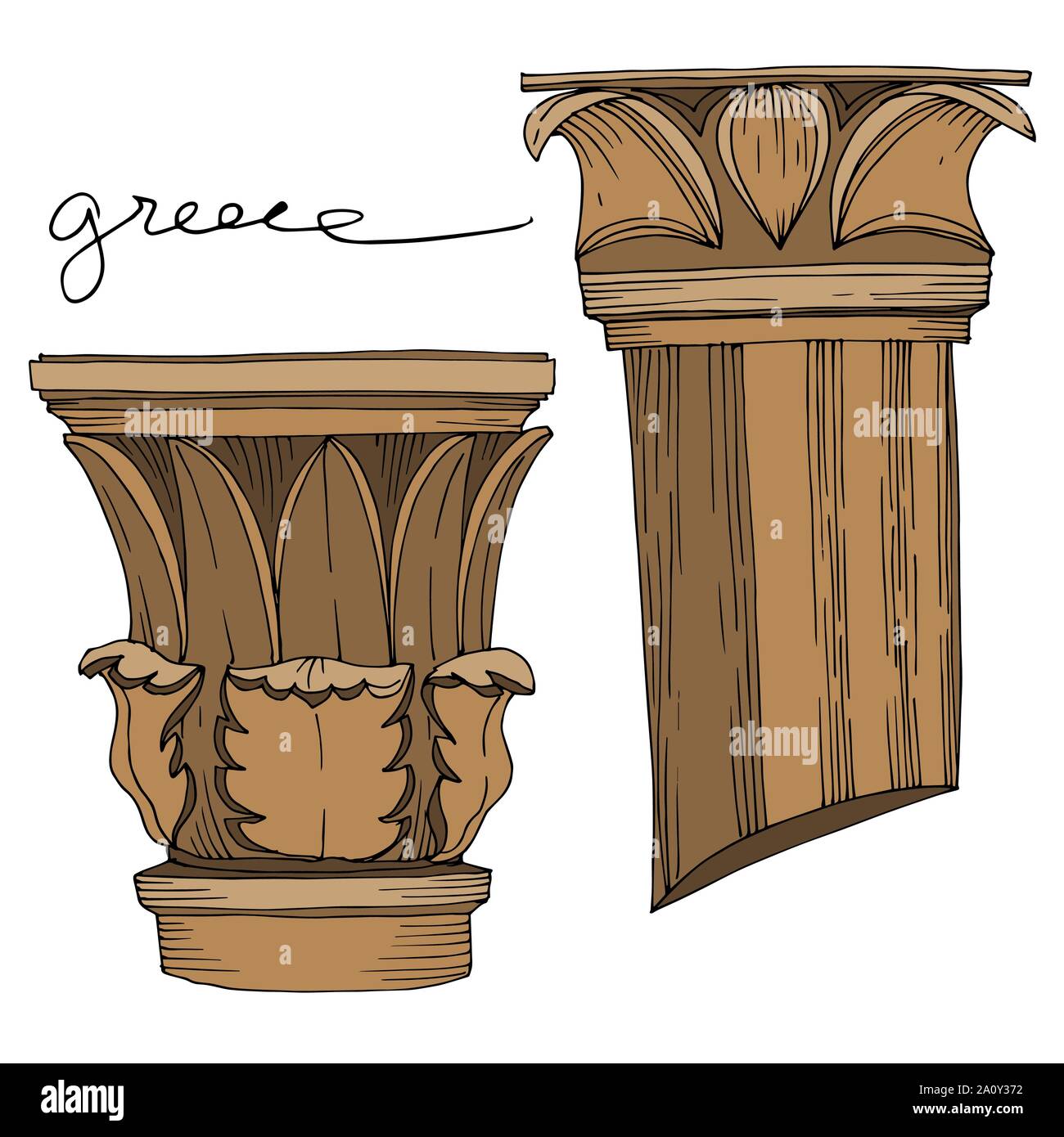 Vector Antique greek columns. Black and white engraved ink art ...