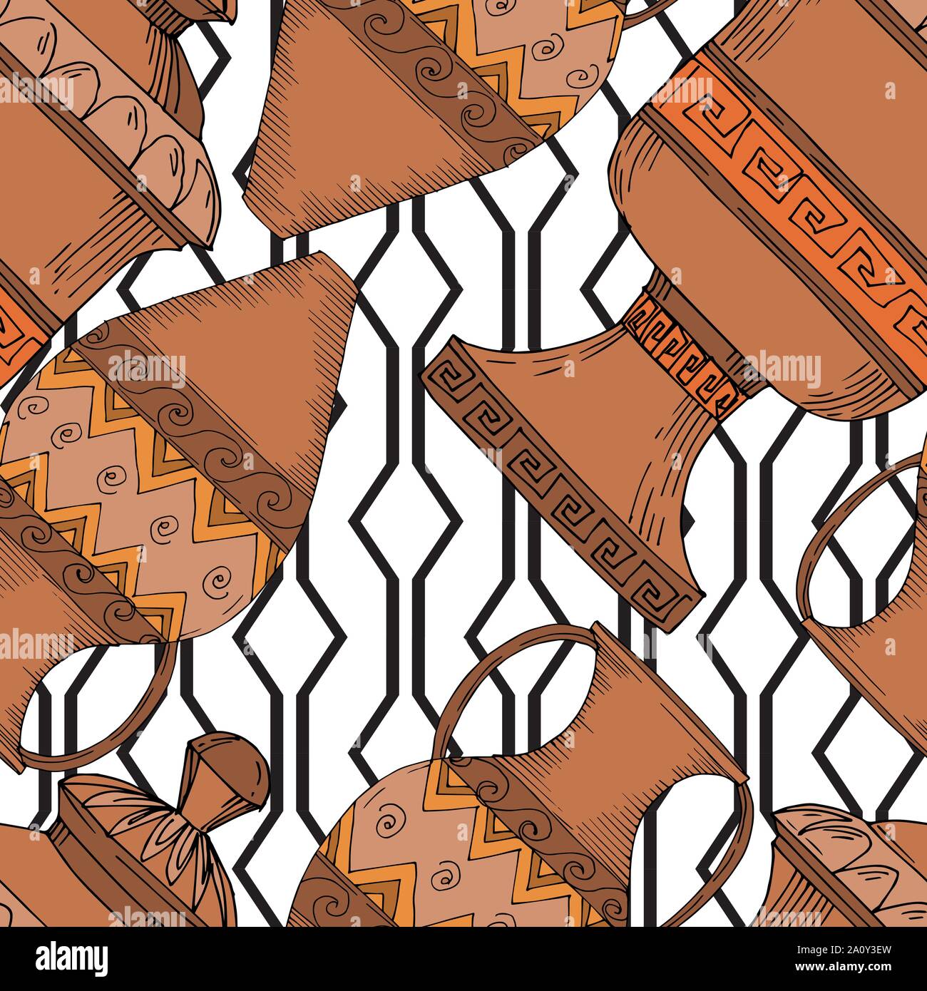 Vector Antique greek amphoras. Black and white engraved ink art ...