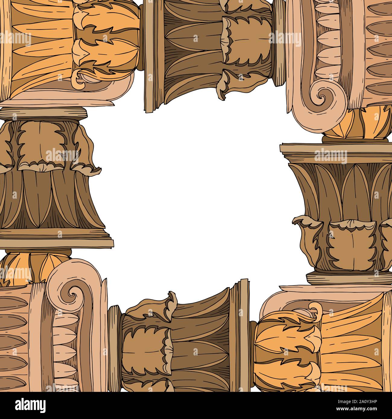 Vector Antique greek columns. Black and white engraved ink art. Frame ...
