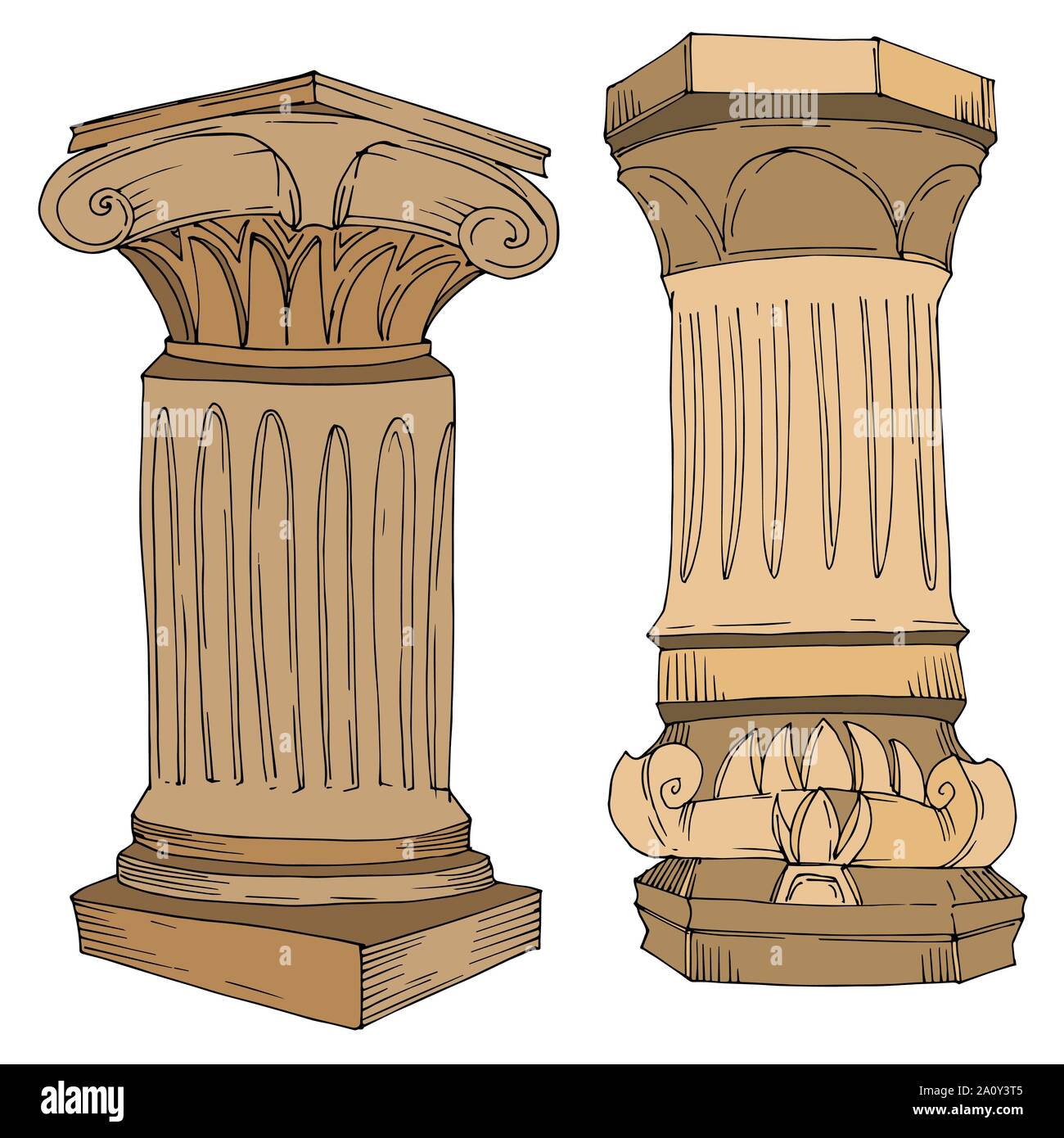 Vector Antique greek columns. Black and white engraved ink art ...