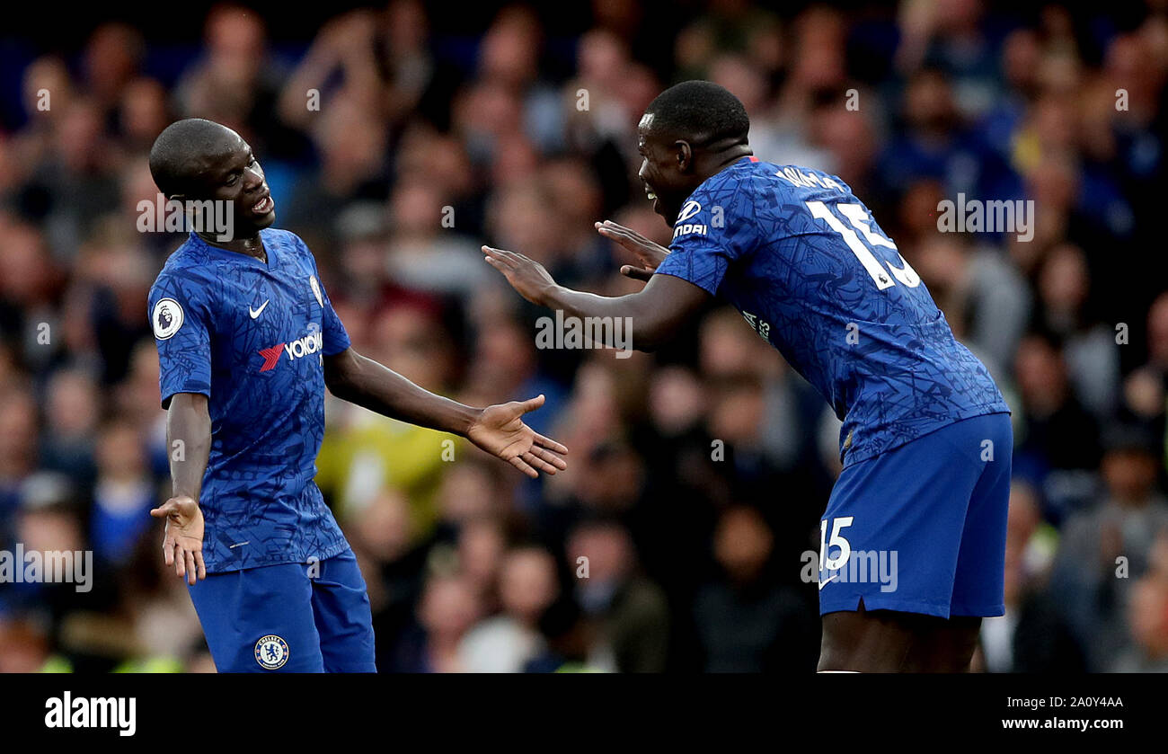 Chelsea's N'Golo Kante (left) celebrates scoring his side's first goal ...