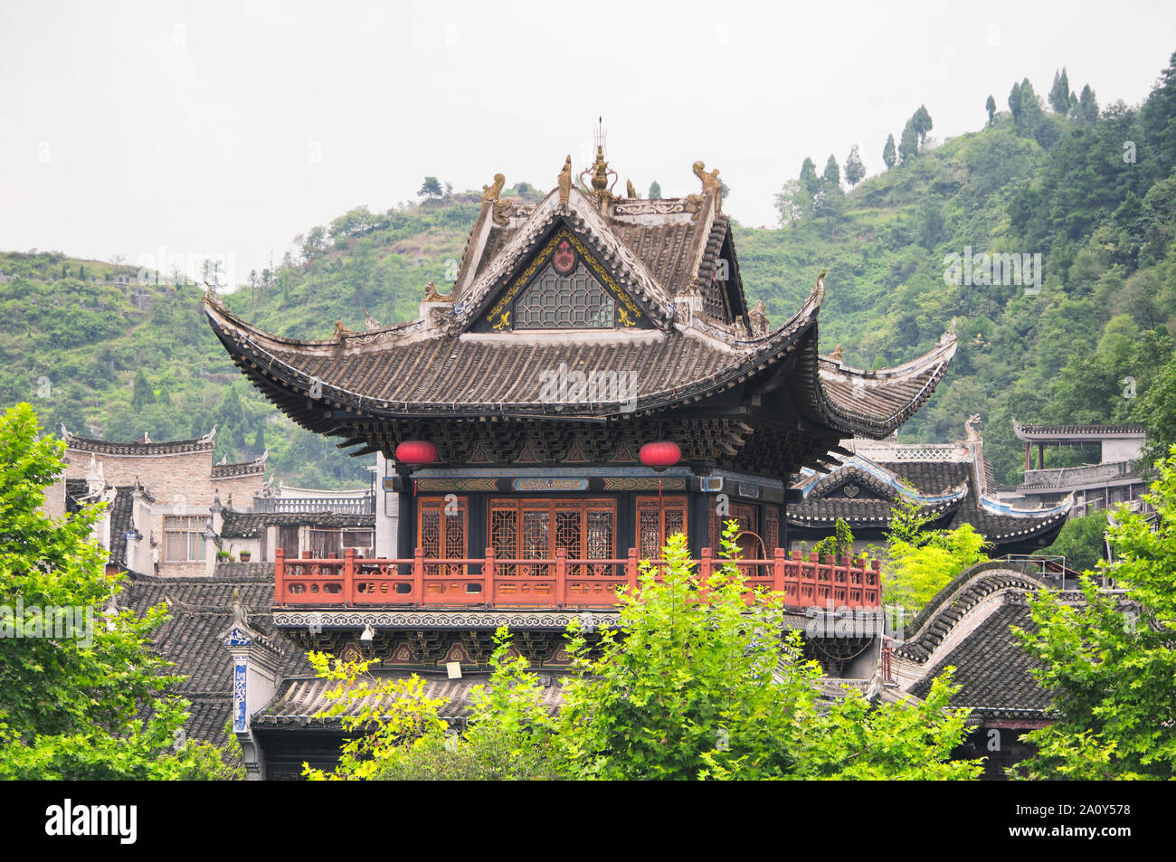A chinese temple and building in Fenghuang ancient town in hunan ...