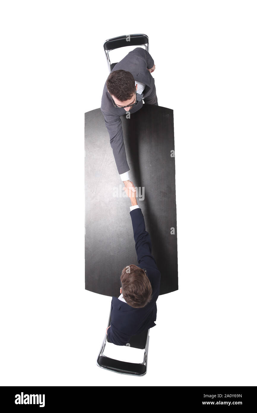 top view. confident business people shaking hands with each other Stock ...