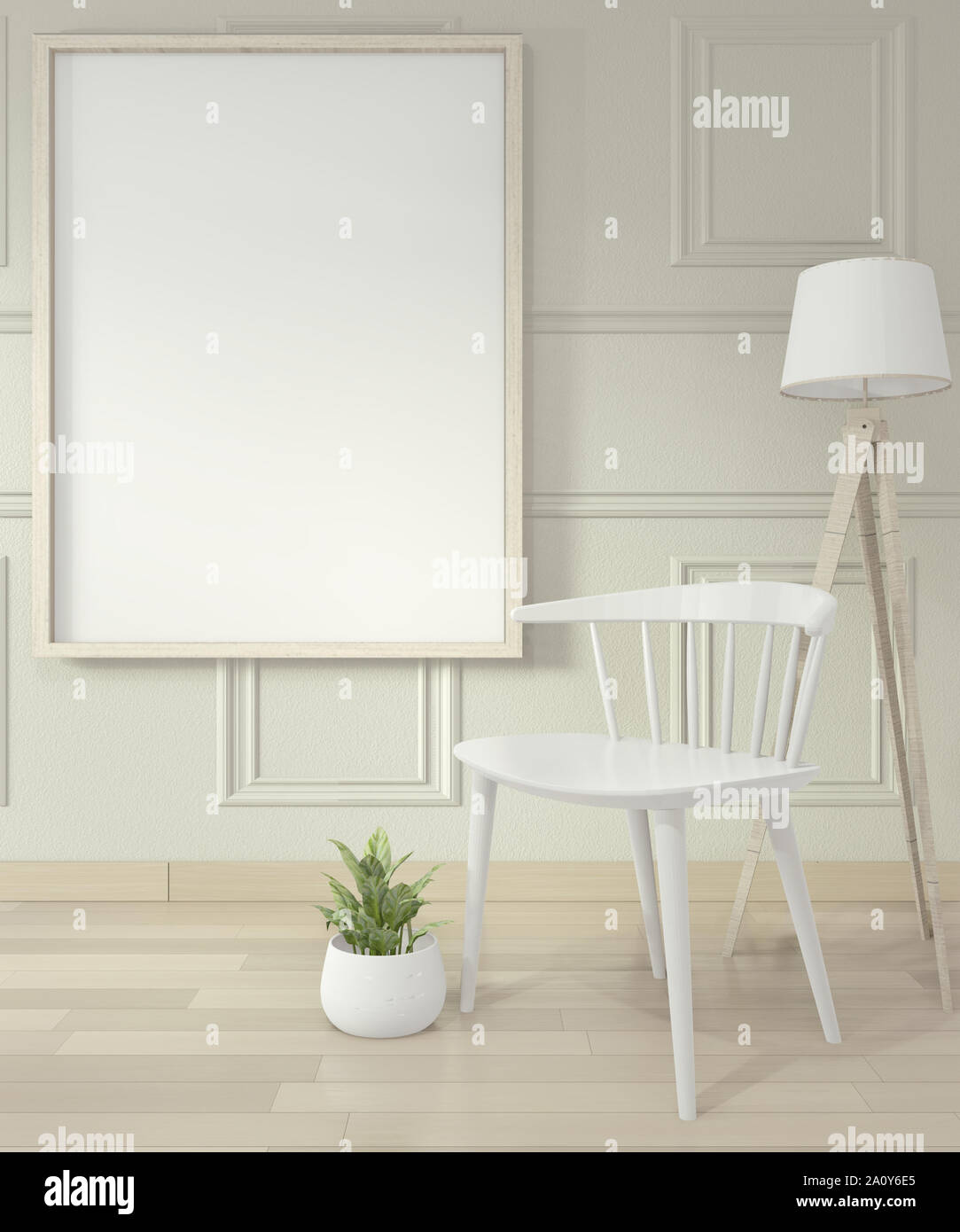 Empty modern contemporary room and design wall with molding, mock up ...