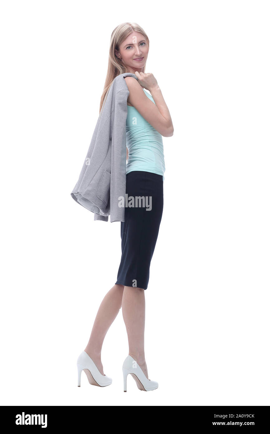 Executive business woman with a jacket over her shoulder Stock Photo ...