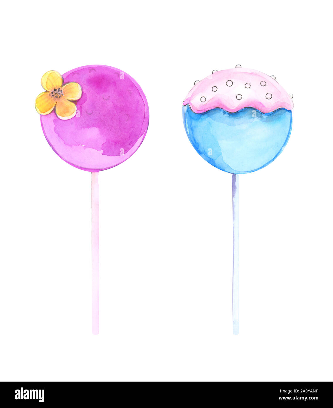 Illustration painted watercolor confectionery round colored lollipops ...