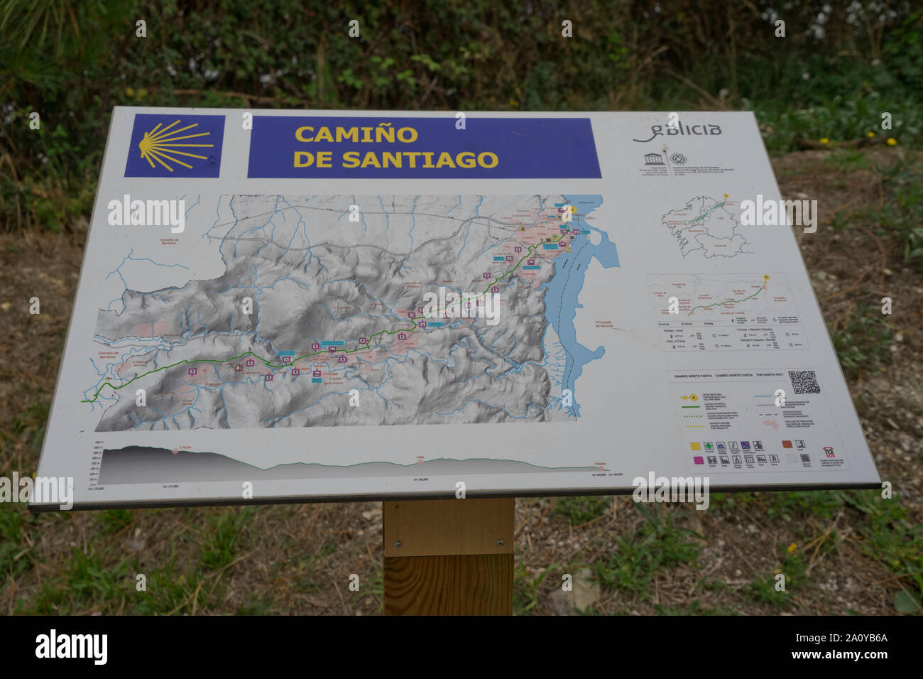 Sign at Christian pilgrimage route at Camino de Santiago (St. James ...