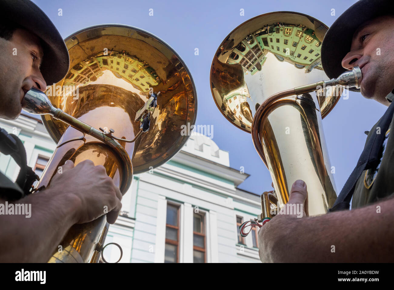 Members of Italian Alpine Troops band Andrea Morandi Fanfara Alpina ...