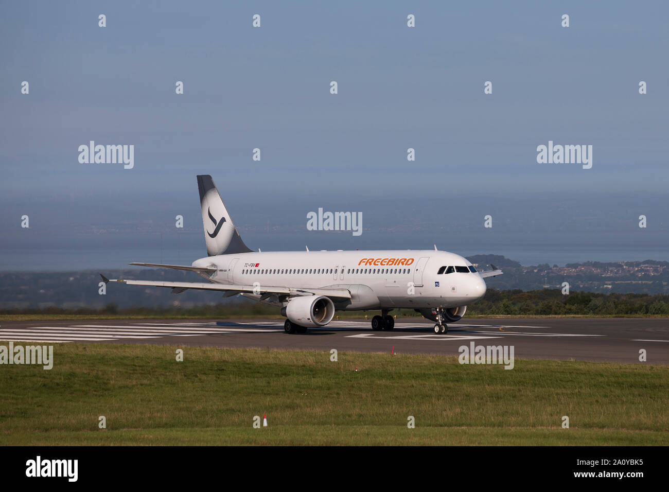 FreeBird TC-FBV, Airbus A320-214, On the runway at Bristol Airport ...