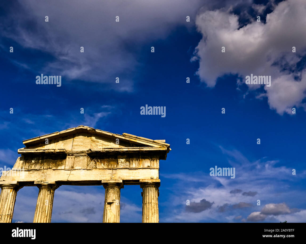 Gate of "Archegetis Athena" in ancient site of Roman Forum in Athens ...