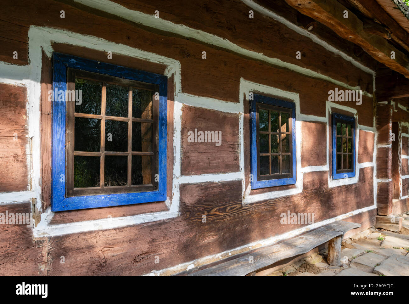Wooden house facade in open air museum in Sanok, Poland Stock Photo - Alamy