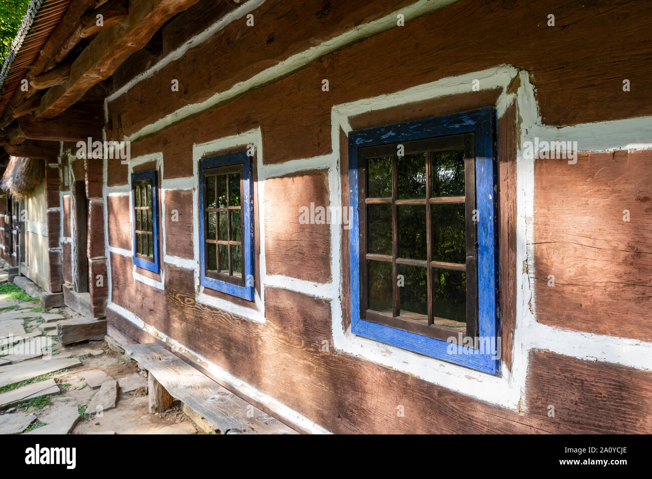 Wooden house facade in open air museum in Sanok, Poland Stock Photo - Alamy