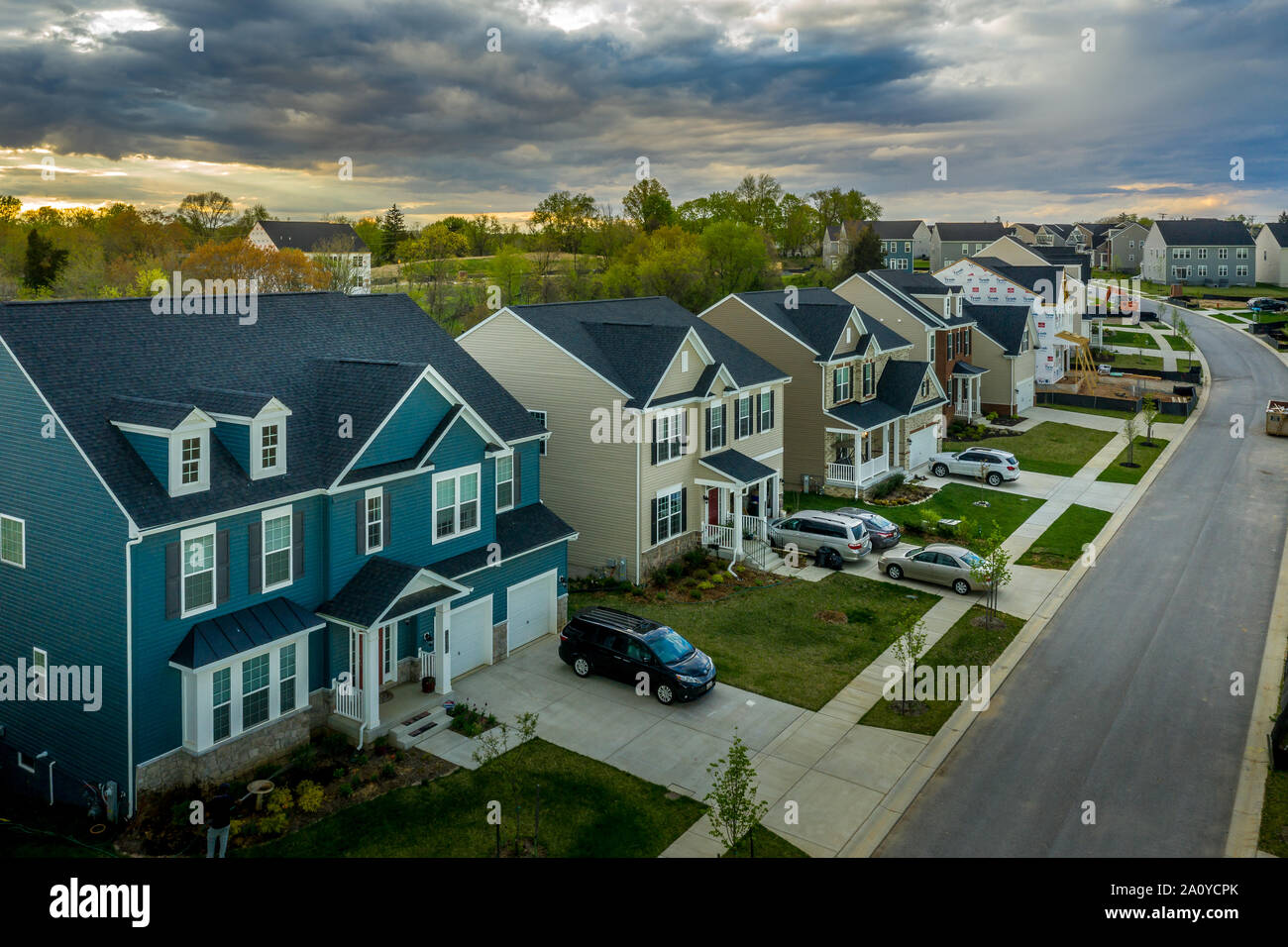 Upper Middle Class Aerial View Of Upper Middle Class Neighborhood With