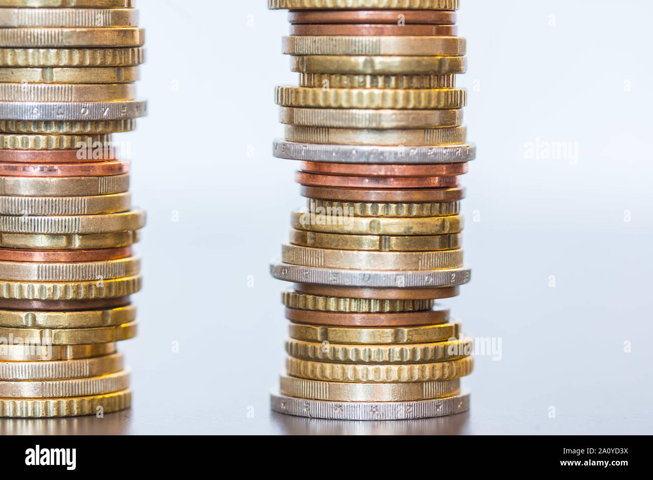 Coins stacked on each other, close up picture, money concept Stock ...