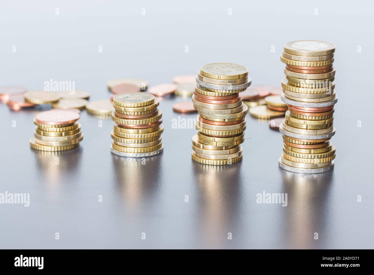 Coins stacked on each other, close up picture, money concept Stock ...