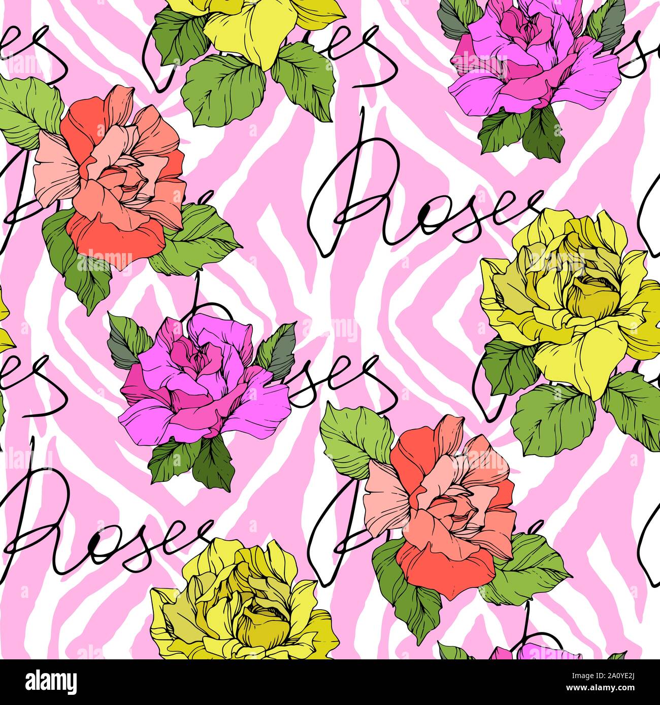 Vector Exotic Zebra print with floral botanical flowers. Black and ...