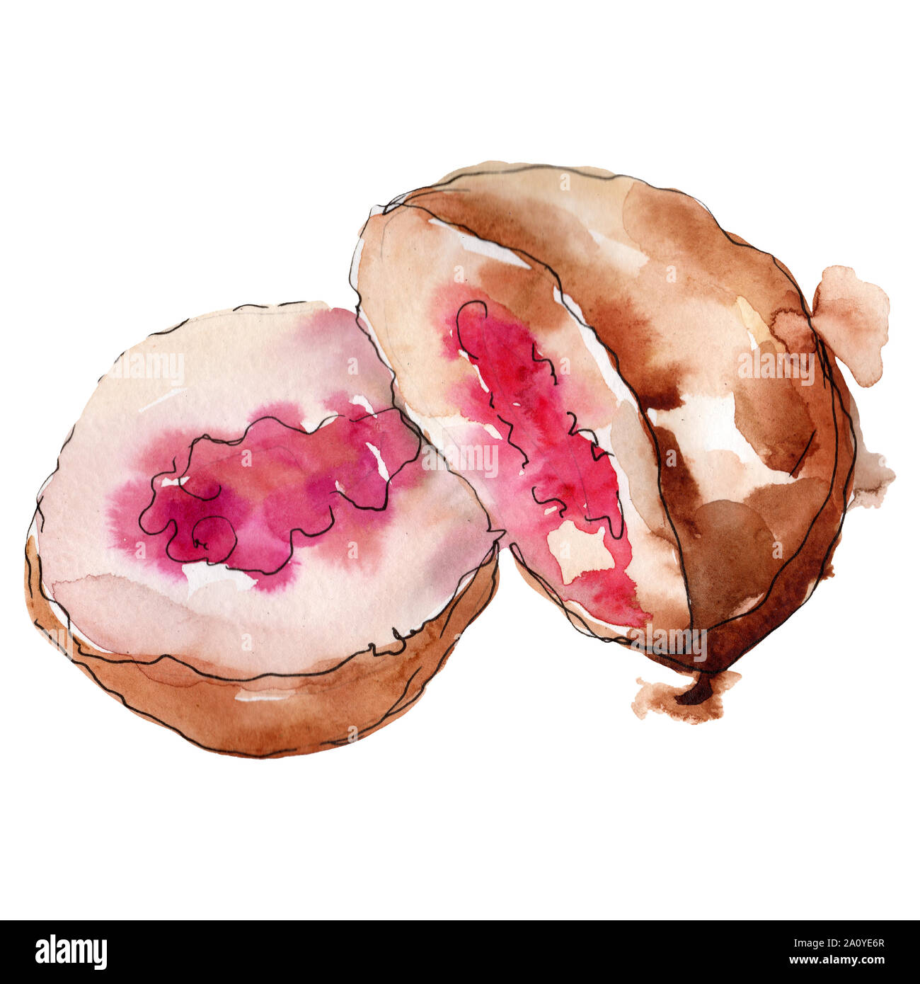 Tasty bun in a watercolor style. Background illustration set ...