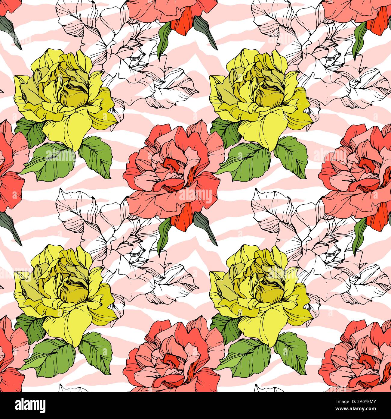 Vector Exotic Zebra print with floral botanical flowers. Black and ...