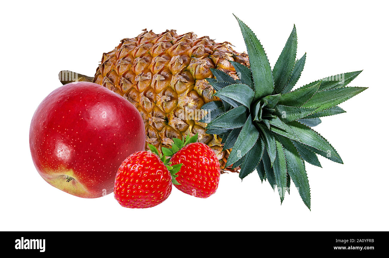 Pineapple,apple and strawberry isolated on white background Stock Photo ...