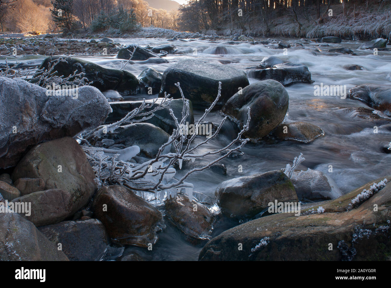 Ice forming on River Feshie, Cairngorm National Park, Scotland, UK ...