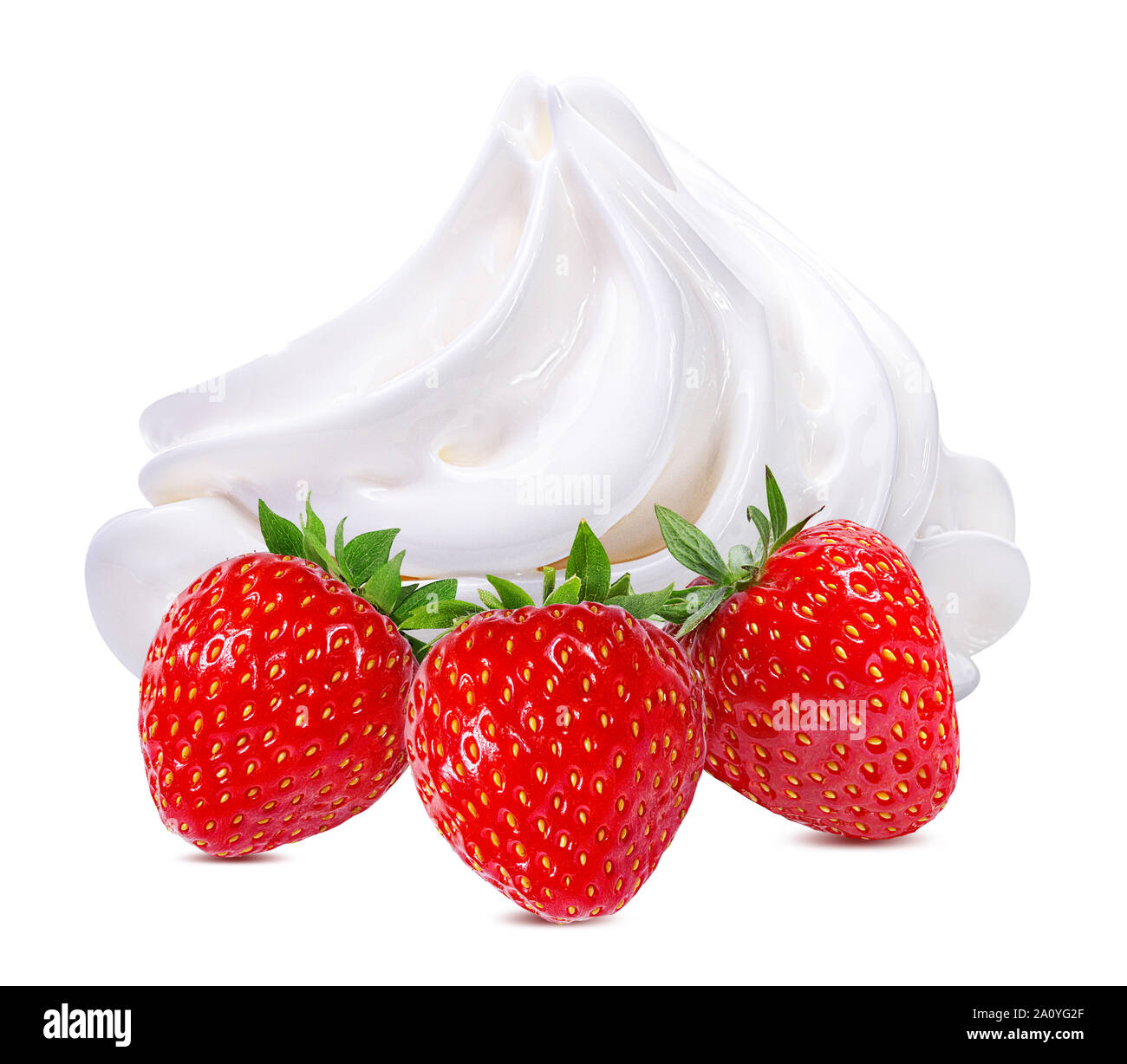 Strawberry with cream isolated on white background Stock Photo - Alamy