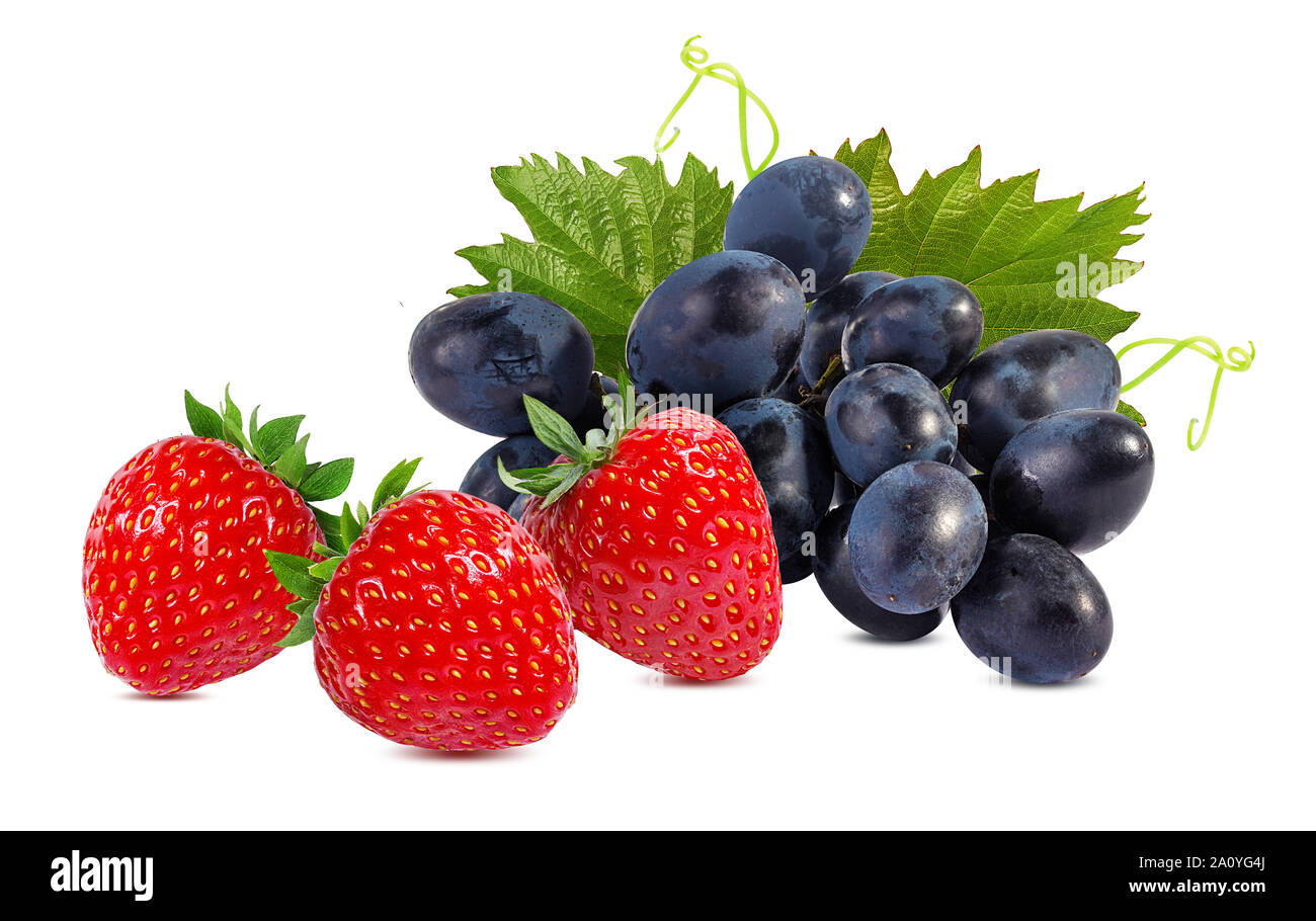 Strawberry and grapes isolated on white background Stock Photo - Alamy