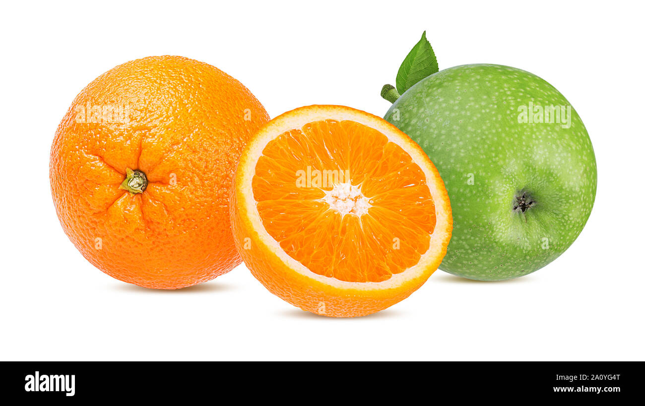 Apple and orange isolated on white background Stock Photo - Alamy