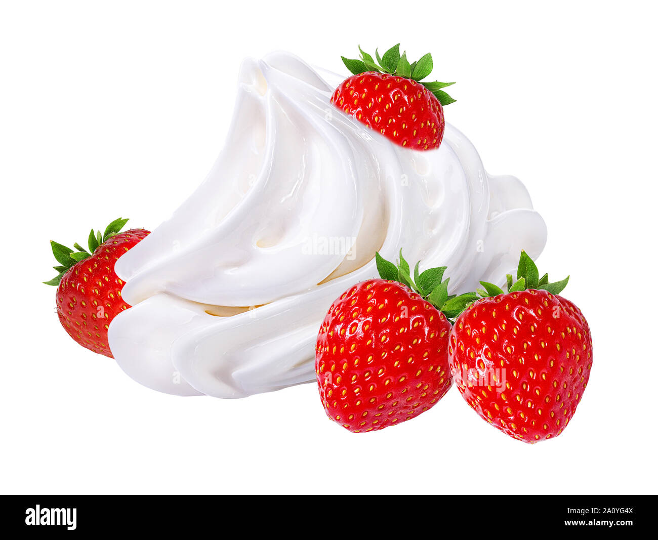 Strawberry with cream isolated on white background Stock Photo - Alamy